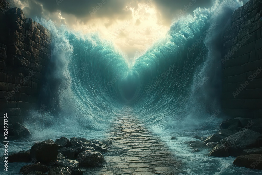 biblical epic powerful visualization of parting red sea massive walls ...