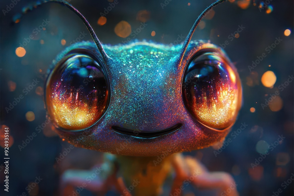 adorable alien creature with large luminous eyes and a cheeky grin ...