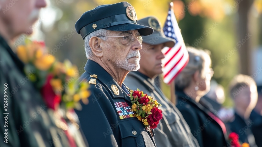 Foto de A solemn Veterans Day ceremony with veterans in uniform ...