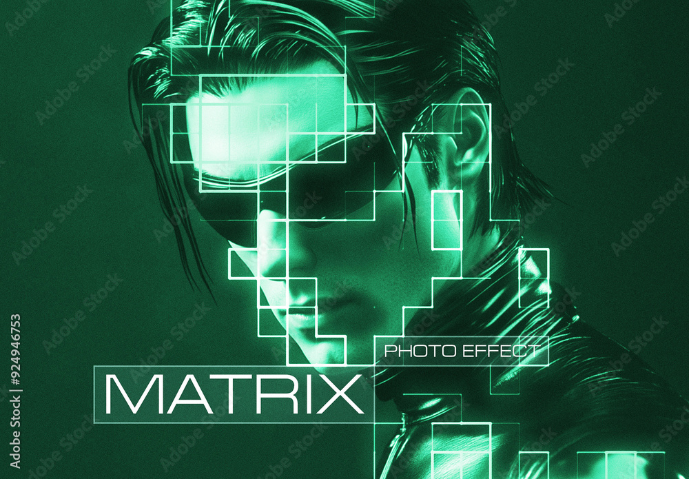 Green Matrix Photo Effect Mockup Stock Template | Adobe Stock