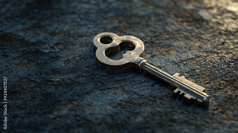 Antique Skeleton Key on Rough Stone Surface - Symbol of Opportunity and ...