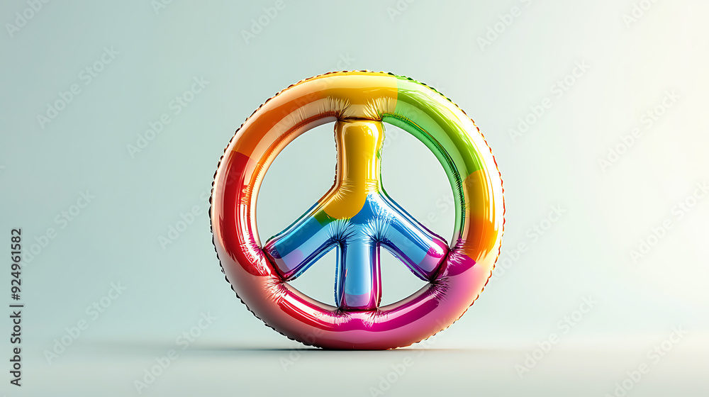 11. An inflatable peace sign with a shiny, rounded surface, in a bright ...
