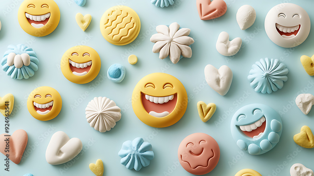 3. A set of bubbly, inflated smiley faces with a plasticine texture ...
