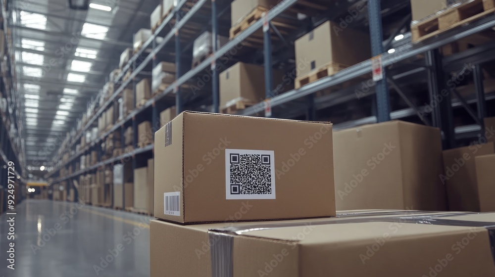 Automatic logistics management. smart packaging into the warehouse ...