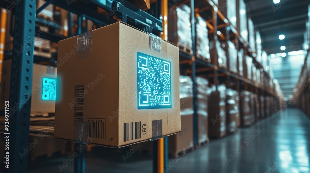 Automatic logistics management. smart packaging into the warehouse ...