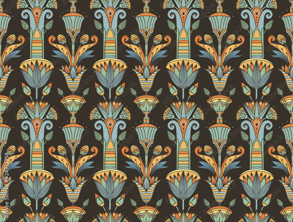 Seamless vector pattern of ancient Egyptian lotus flower. Repeating ...