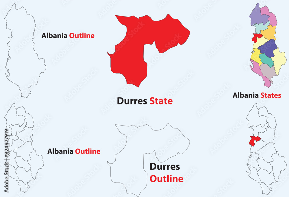 Durres map vector of Albania, Durres line map, Durres with city map ...