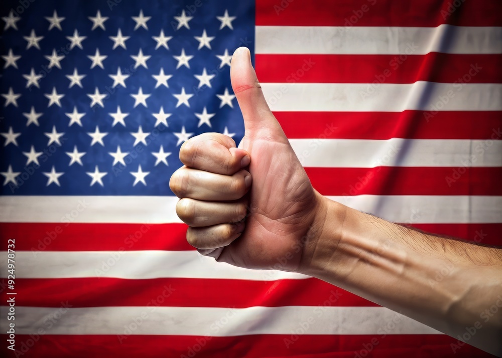 Patriotic thumbs up on American flag, symbolizing national approval ...