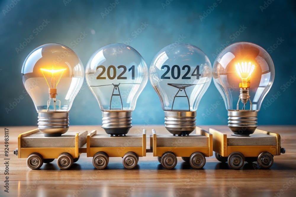 Row of light bulbs with 2024 numbers and a drawing of a gritter ...