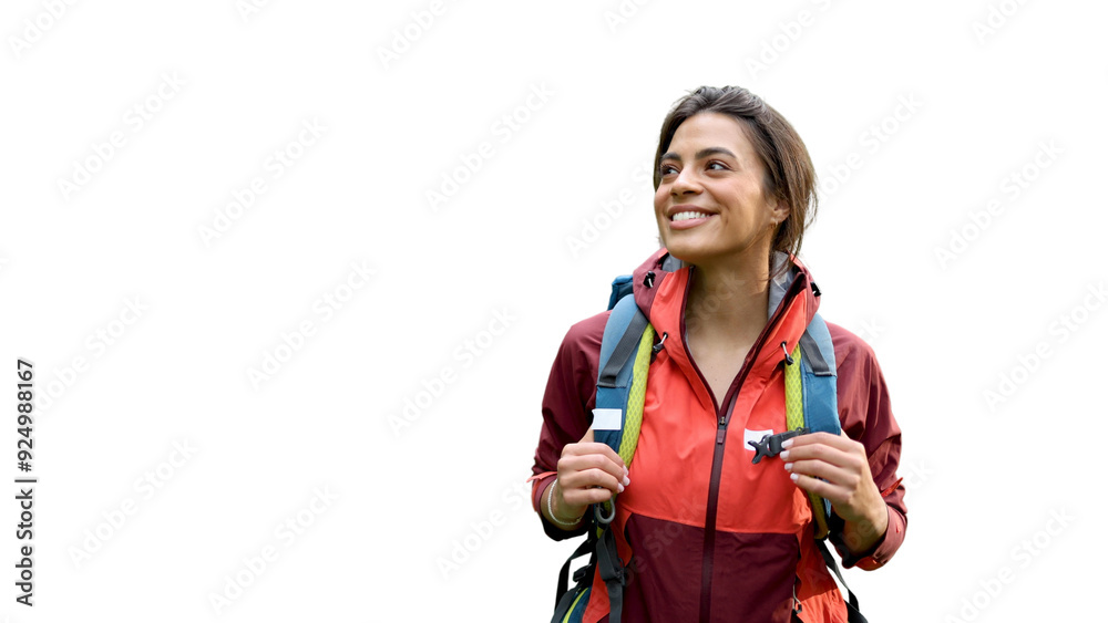 Happy girl smiling and enjoying while hiking, transparent background ...