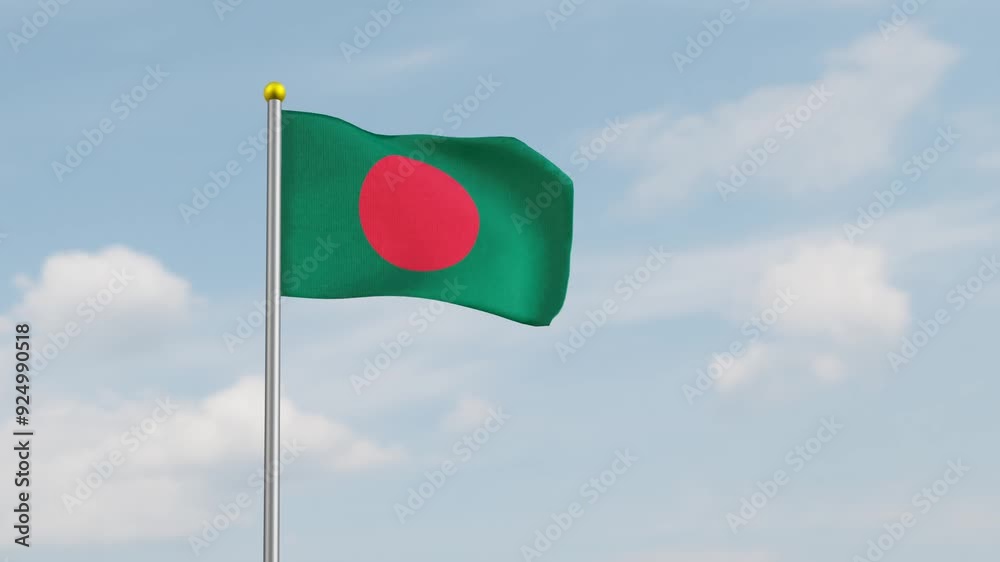 Bangladesh Flag Waving Animation with Realistic Fabric Texture Against ...