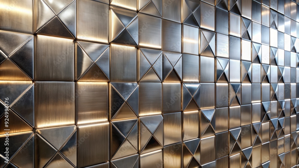 Polished steel tiles with a reflective sheen, arranged in a modern ...
