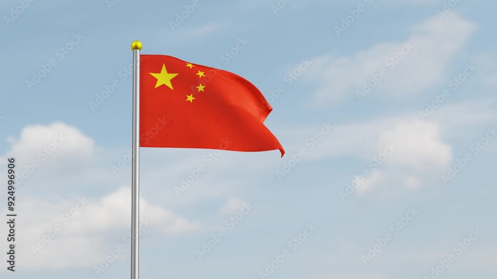 realistic animated video of the Chinese flag waving against a beautiful ...