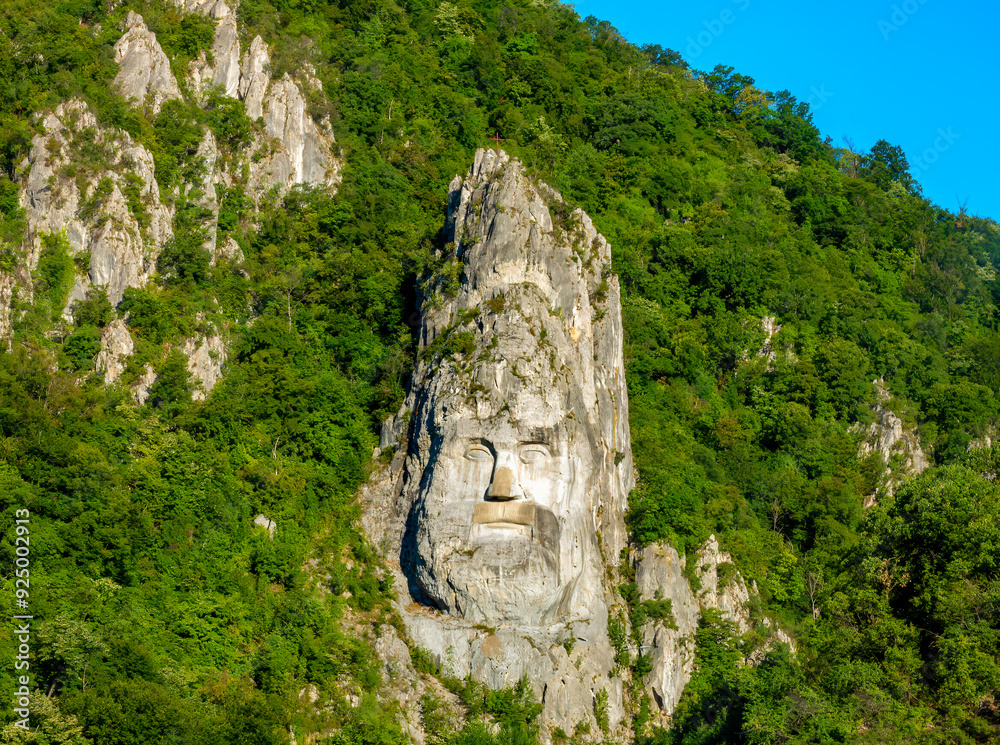 Colossal rock carving of King Decebalus (AD 87–106) on the shores of ...