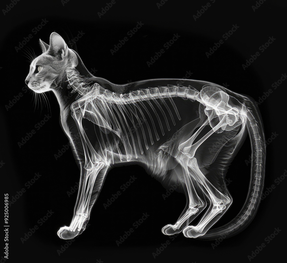 X-ray image of a cat with a transparent body, showing the internal ...