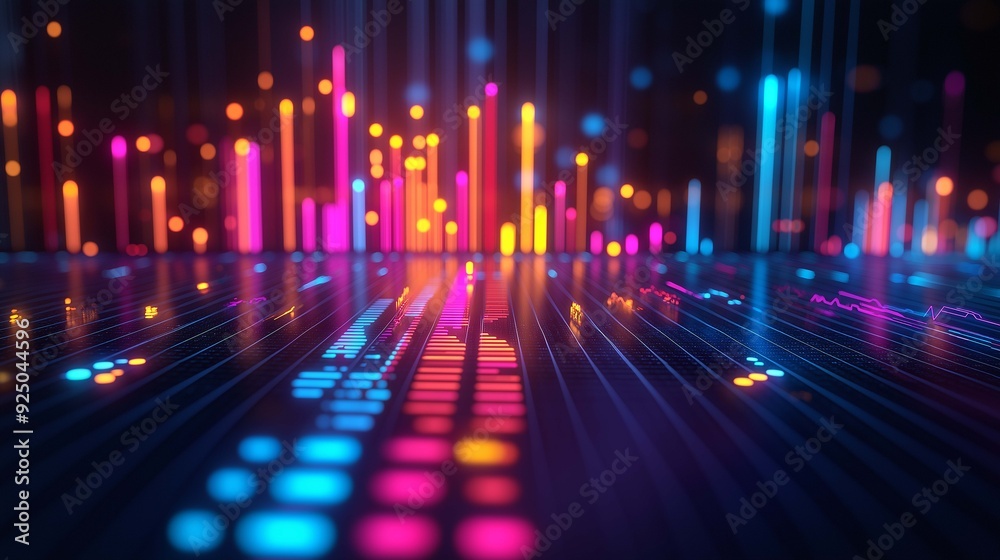 Performance metrics analysis detailed charts and glowing key points 3D ...