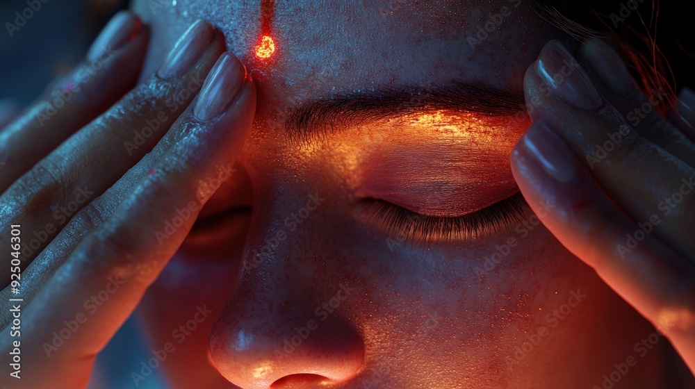 Hands carefully apply tilak on the forehead, symbolizing devotion ...
