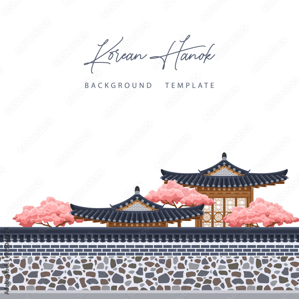 Korean hanok background. Korean traditional house with stone wall fence ...