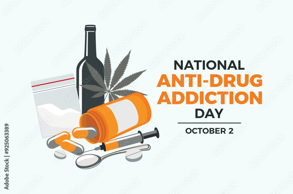 National Anti-Drug Addiction Day poster vector illustration. Pill ...