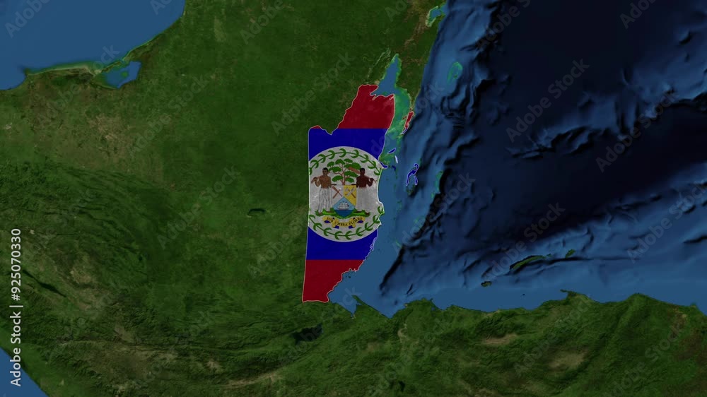 Zoom from Earth to Belize. (Country Flag) World map province animation ...