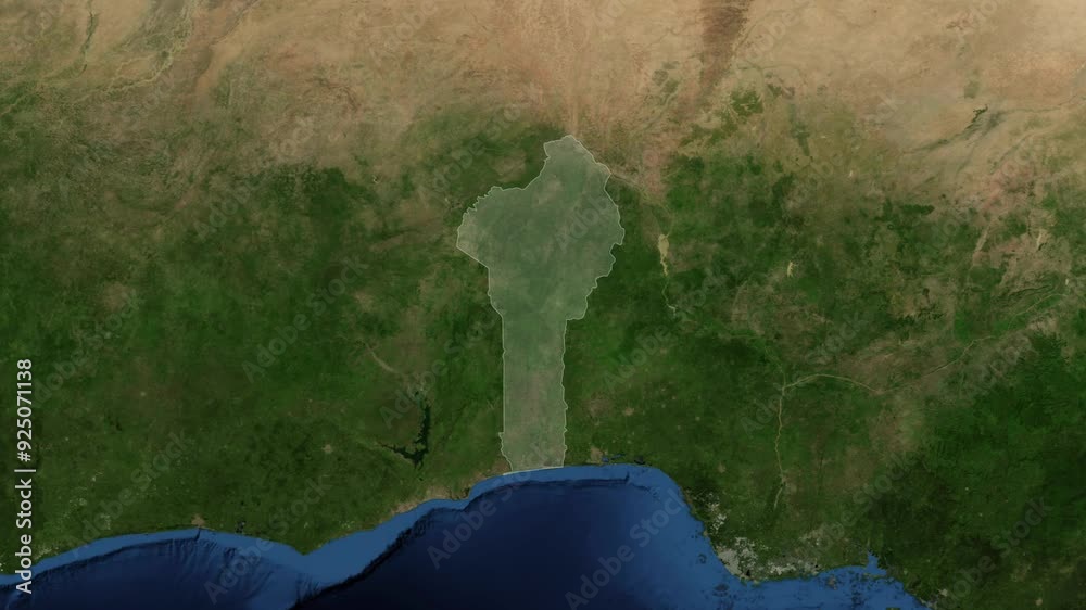 Zoom from Earth to Benin. World map province animation with highlighted ...