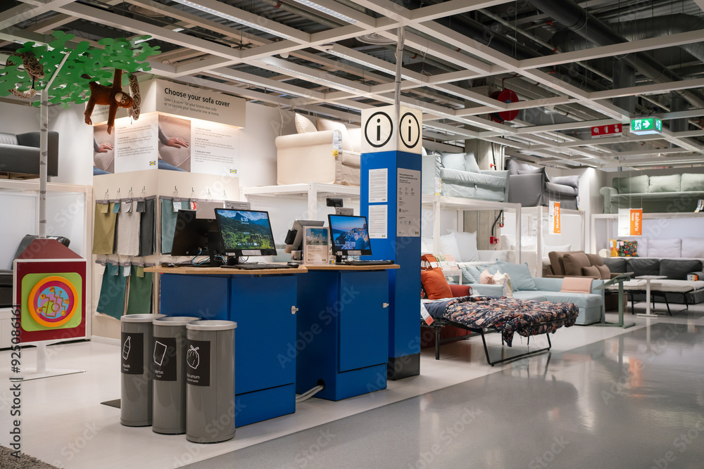 PENANG, MALAYSIA - AUG 14, 2024: IKEA sofas section information counter ...