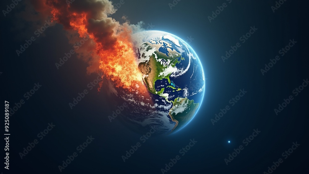 Dramatic illustration of a fiery meteorite crashing towards Earth ...