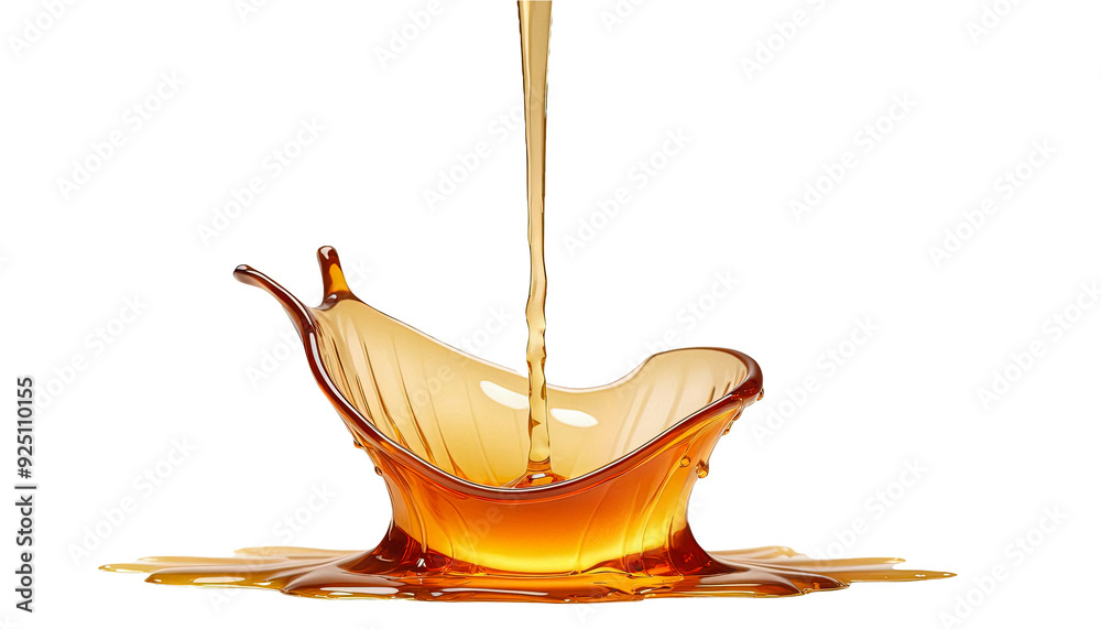 Dynamic flow Maple Syrup splash isolated on Png background with drops ...