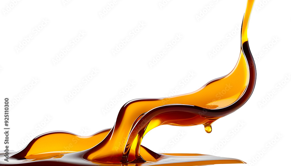 Dynamic flow Maple Syrup splash isolated on Png background with drops ...