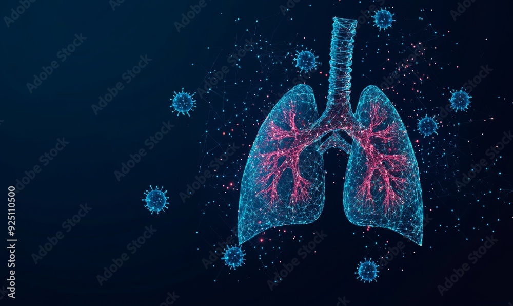 Human lungs with red viruses inside in an abstract style. Human ...