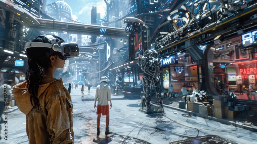 Realistic visualization of the metaverse, featuring detailed virtual ...