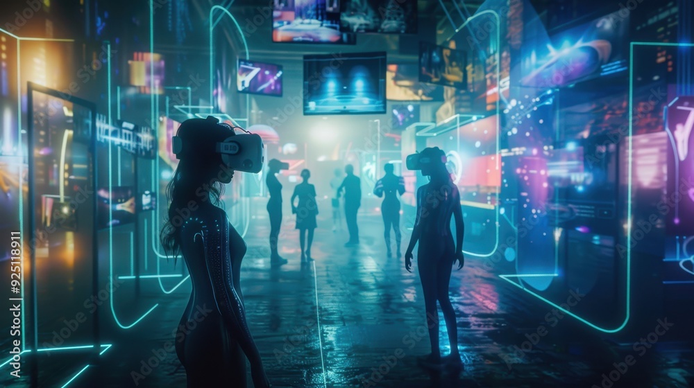 Realistic visualization of the metaverse, featuring detailed virtual ...