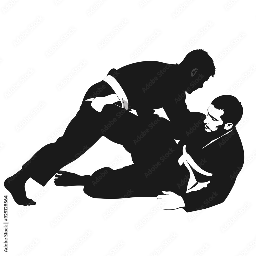 Jiu Jitsu Grappling Silhouette: A dynamic silhouette of two martial ...