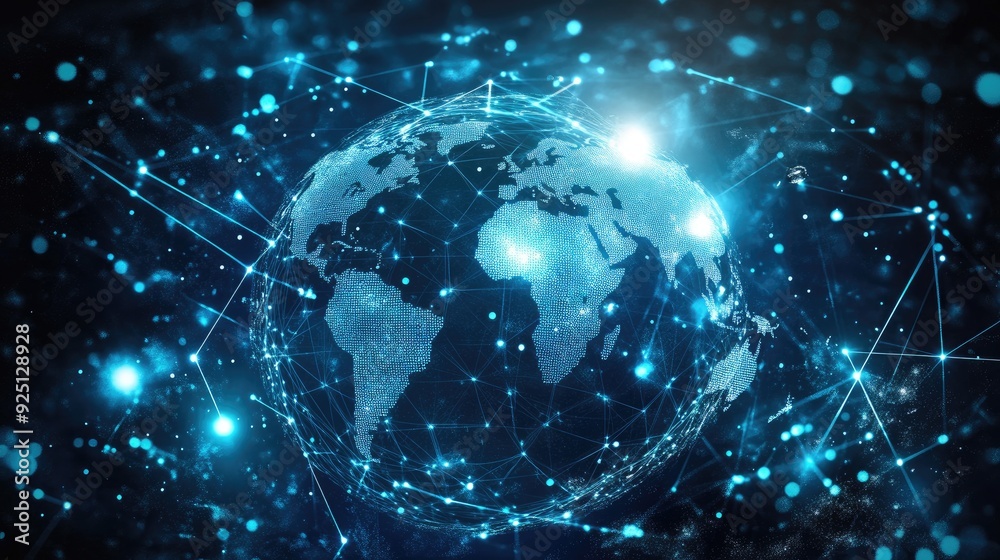 Digital representation of a communication node, connected to a global ...