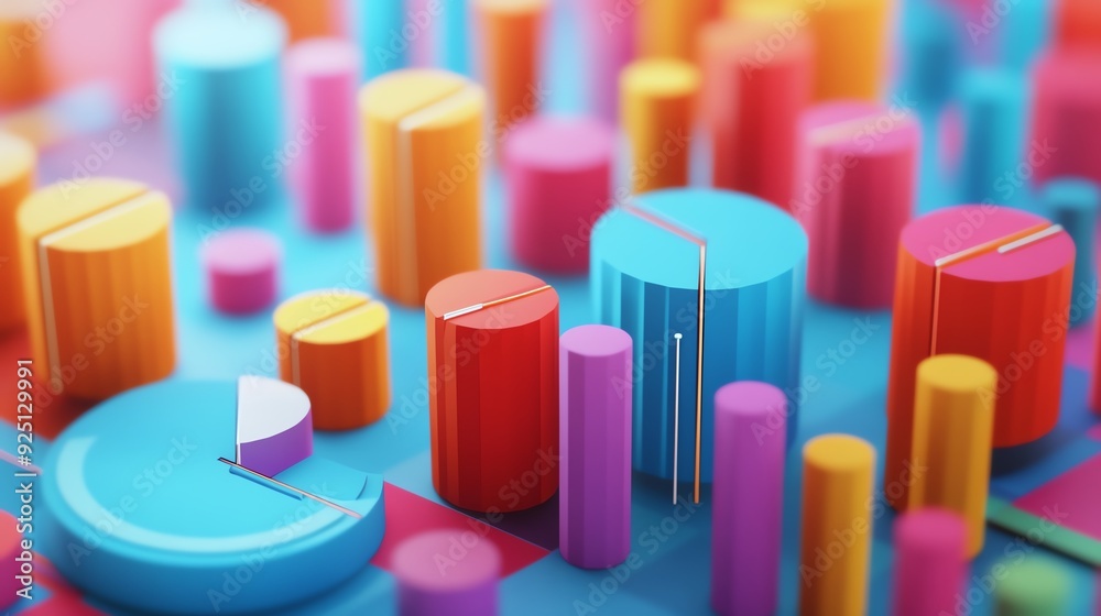 Colorful 3d Bar Graphs And Pie Charts Illustrating Data Visualization For Statistics And