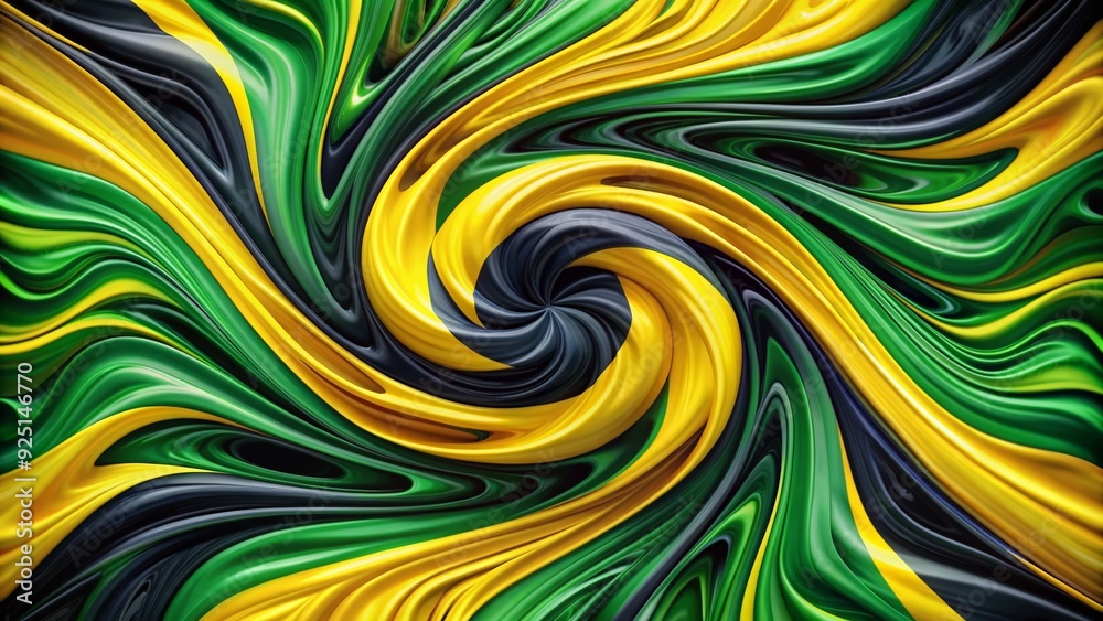 Vibrant yellow, green, and black Jamaican colors swirl together in an ...