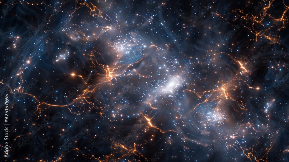 Decentralized network galaxy with isolated nodes floating in dark voids ...