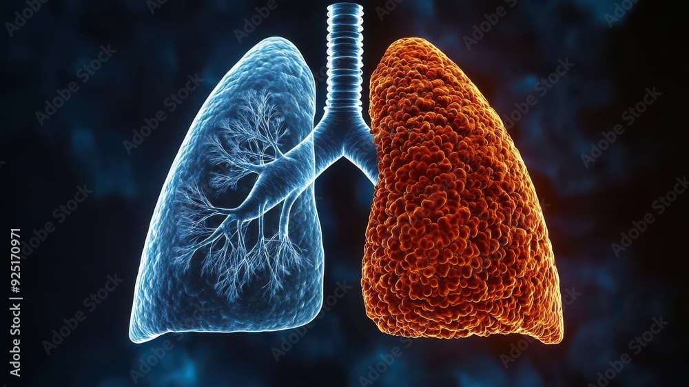 Comparative medical scan showing a healthy lung's smooth texture versus ...