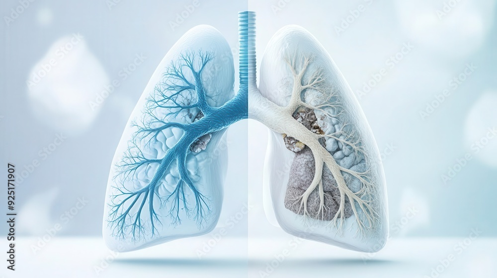 Side-by-side comparison of a healthy lung and a lung with advanced COPD ...