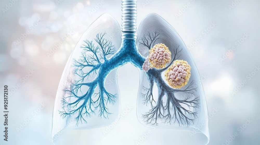 Visual comparison of healthy lung vs cancerous lung, one side clear ...