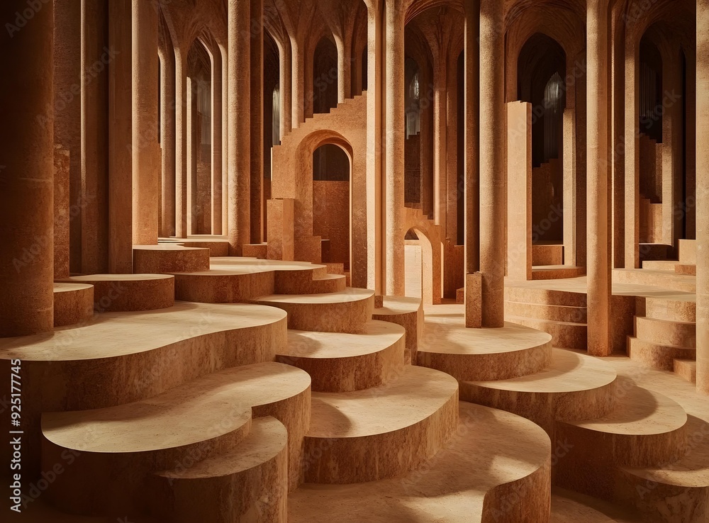 Abstract Architecture with Columns and Curved Platforms Stock Photo ...