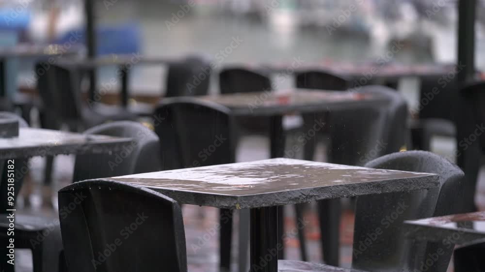 Restaurant Patio Tables in the Rain 4K UHD. Restaurant patio tables ...