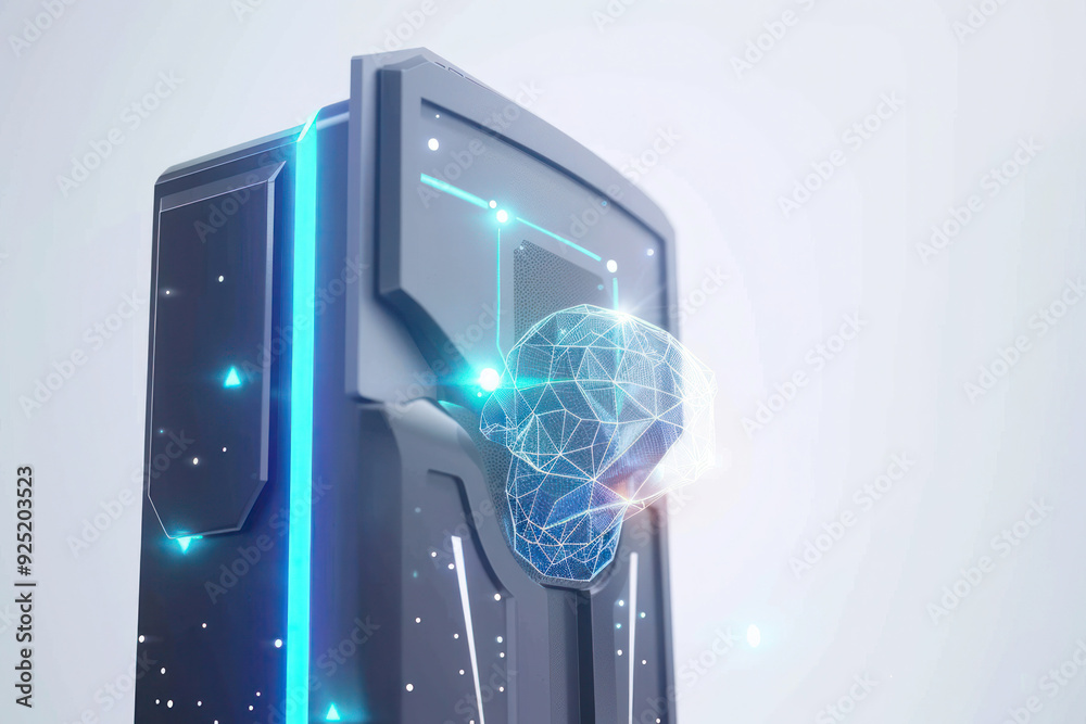 Precision 2d Illustration Of High Tech Biometric Security Scanner With Fingerprint Or Facial