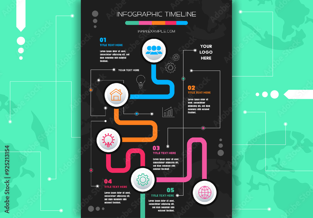 Black Vertical Illustrative Infographic Timeline Layout Template Stock ...