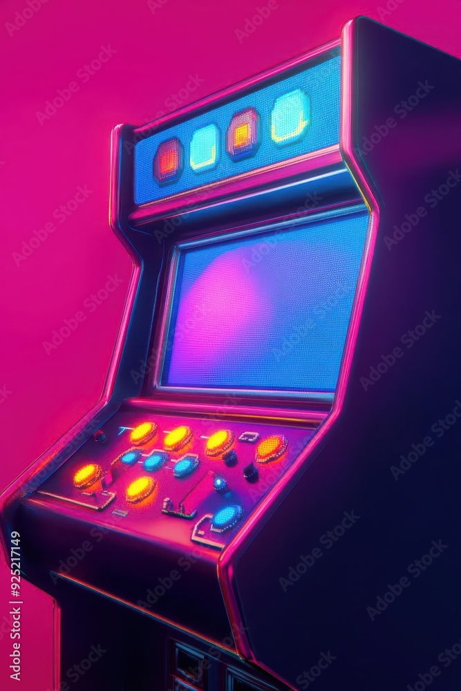 Vintage arcade machine with pixel art graphics, glowing LED display, nostalgic 80s vibe, Retro ...