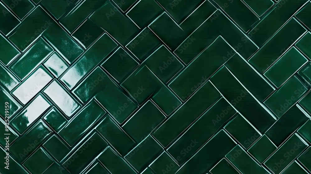 Elegant seamless dark green herringbone tiles with white grout ...