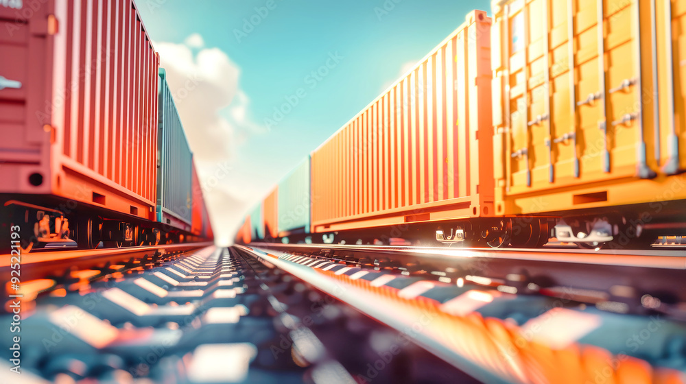 Cargo containers line the railway platform, ready for delivery amid the ...