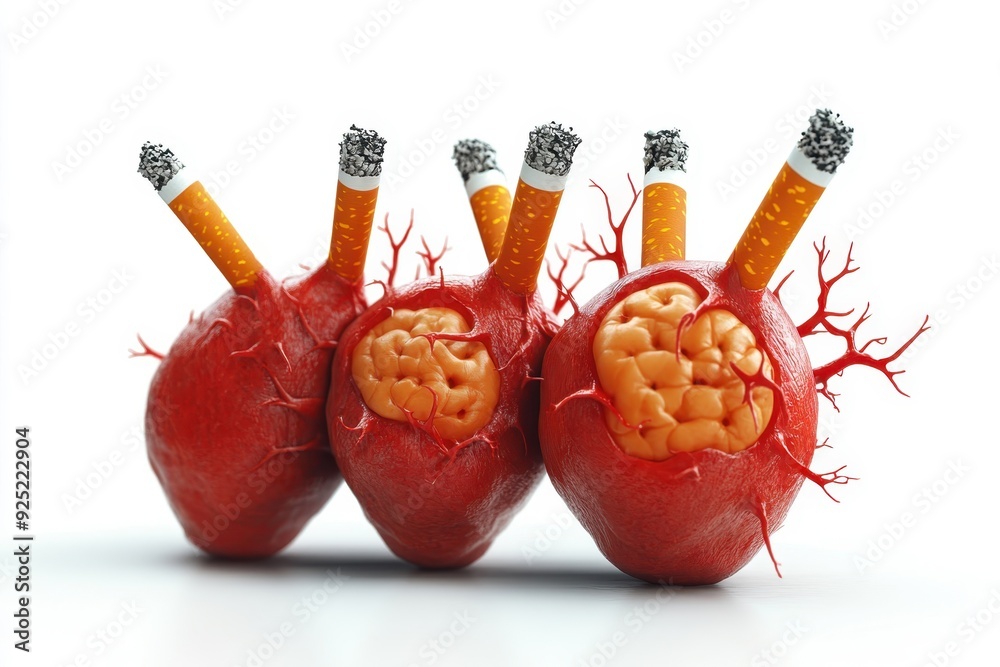 Rotten human carotid artery with cigarettes sticking out, placed ...