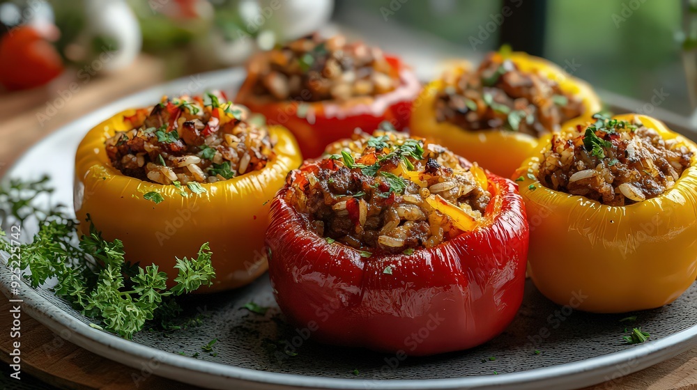 variation of dolma where bell peppers are filled with a spiced rice and ...