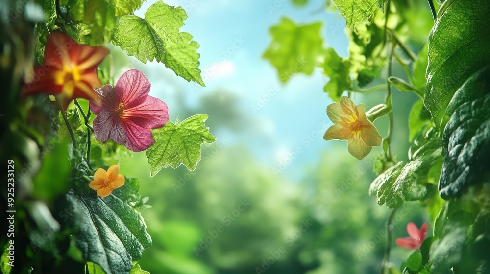 STAY NATURAL" letters created from vines and flowers, with a lush ...